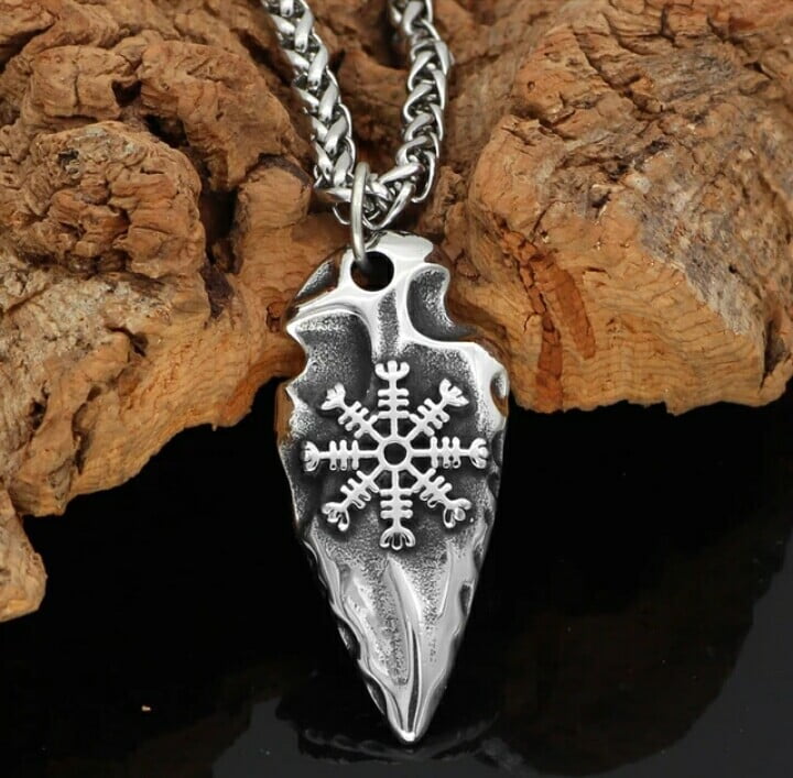 Colar Viking espada gungnir runa bússola Vegvísir em aço inoxidável 316L